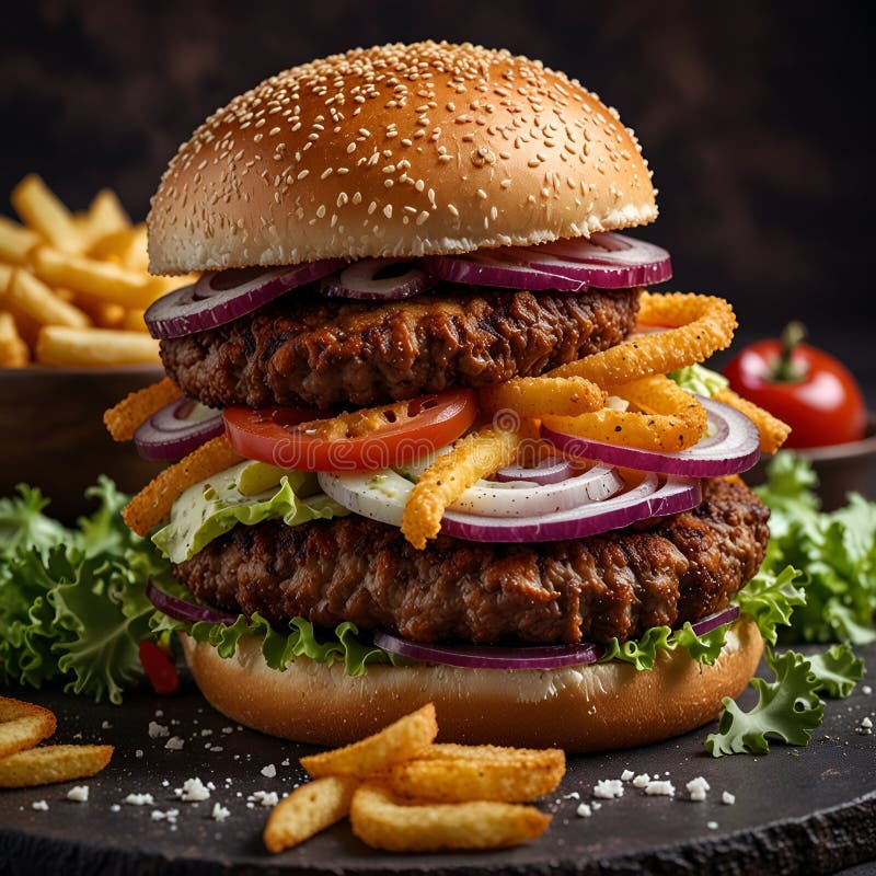 Default Delicious Thick Burger with Meat Cutlet Stock Image - Image of ...