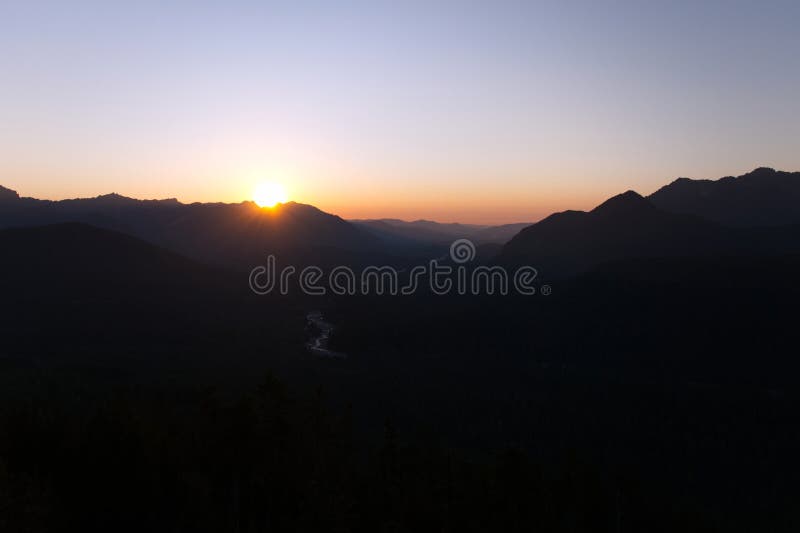 Sunset Over Mountain Valley in the Pacific Northwest Stock Photo ...