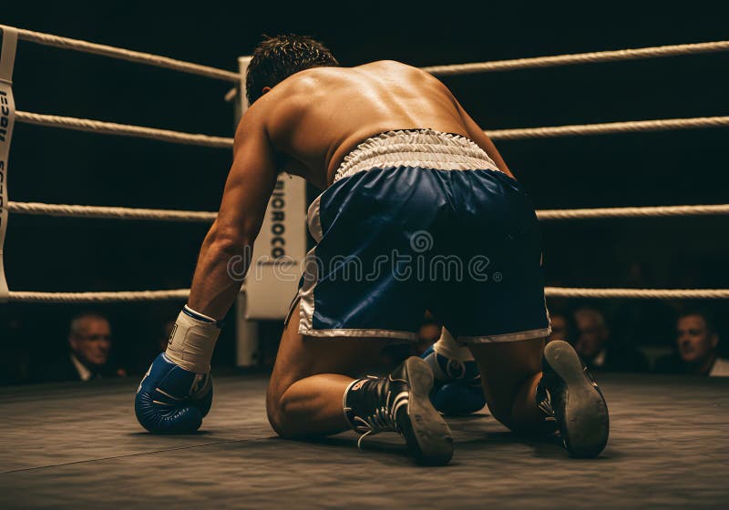 Defeated Boxer Kneeling in Boxing Ring Stock Illustration ...