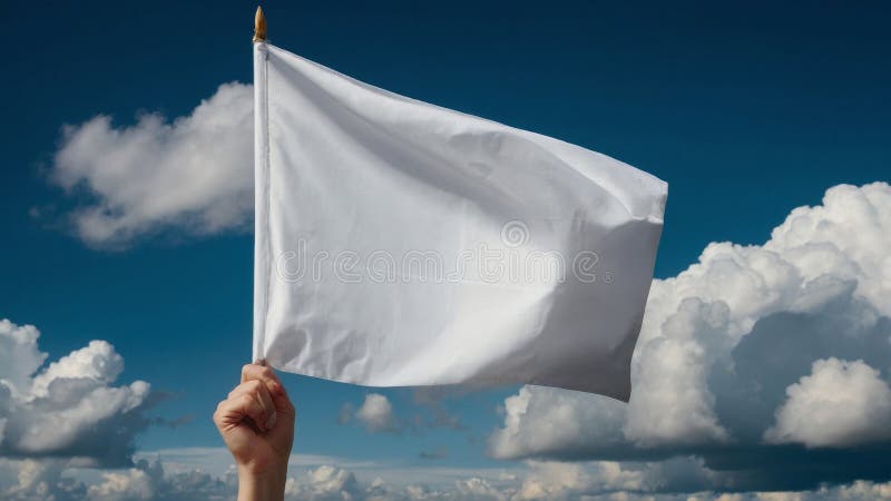 Defeated Soldier Raising a White Flag, Symbolizing Surrender To Authority in the Wind of War ...