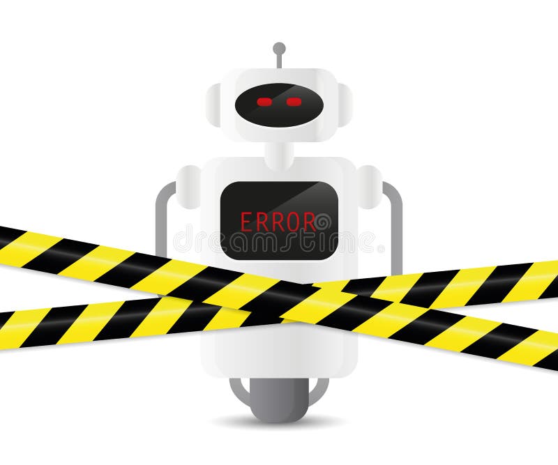 Defect Robot with Error Code and Warning Tape Stock Vector ...