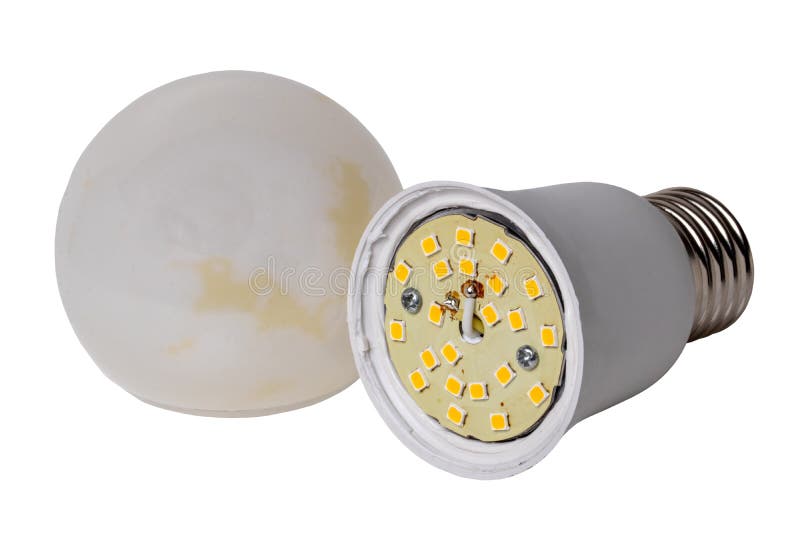 Defective Bulbs. Close-up of an Exploded Led Lamp with Burn Marks on ...