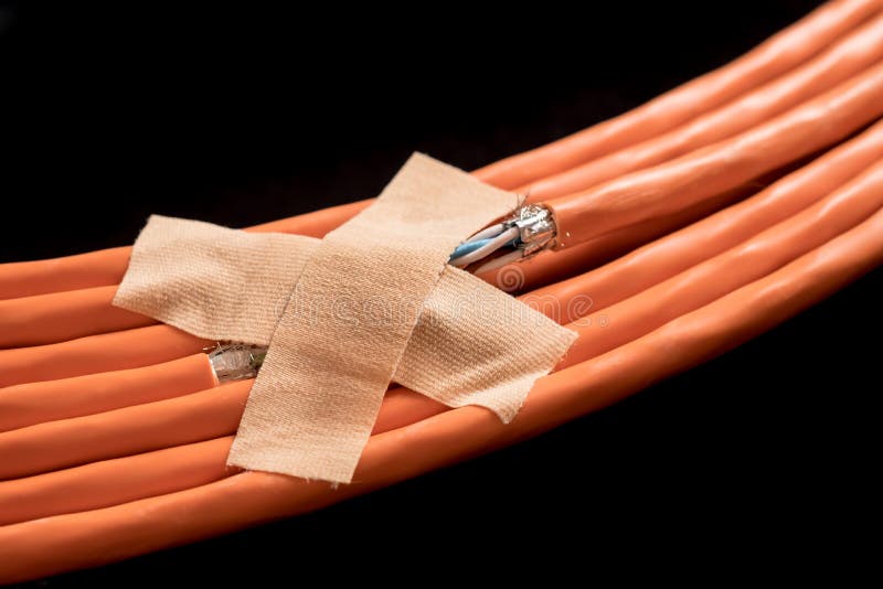 Data Cable with Band Aid To Symbol a Workaround. Stock Photo - Image of ...