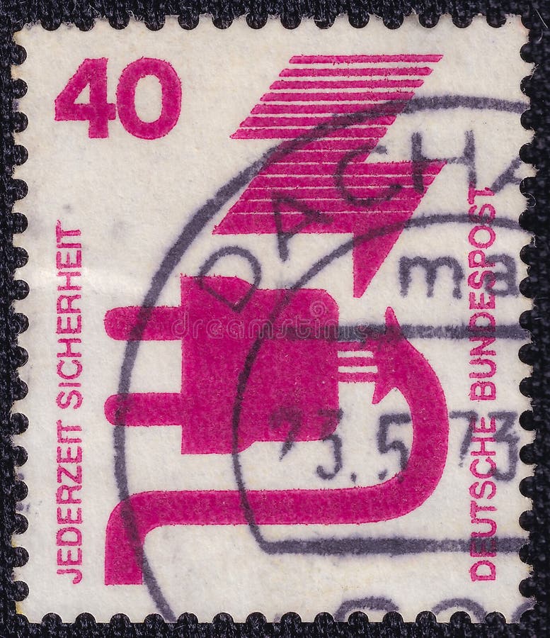 Defective Electrical Plug on a 1972 Germany Vintage Postage Stamp ...