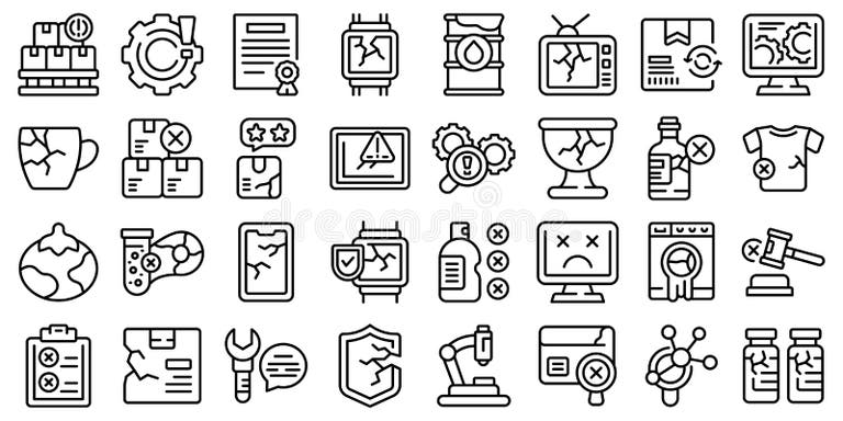 Defective Product Icons Set Outline Vector. Container Defect Stock ...