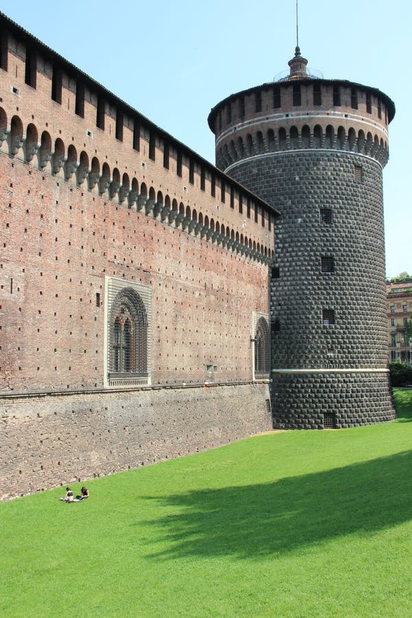 Defence wall with tower stock image. Image of sforza - 65982649