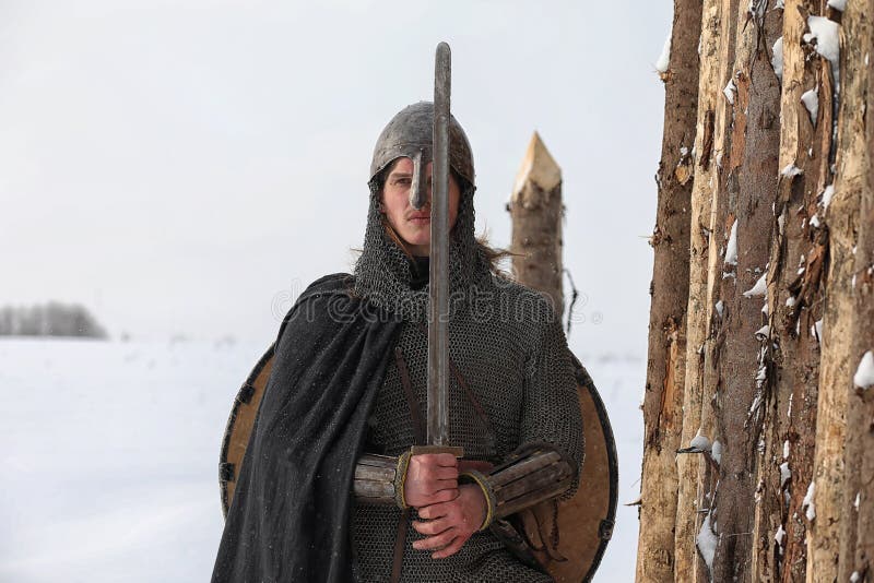 Defender the Young Warrior in Mail Armor Stock Photo - Image of middle ...