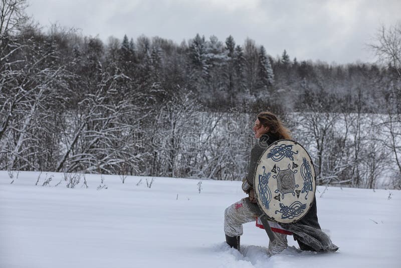 Defender the Young Warrior in Mail Armor Stock Photo - Image of ...