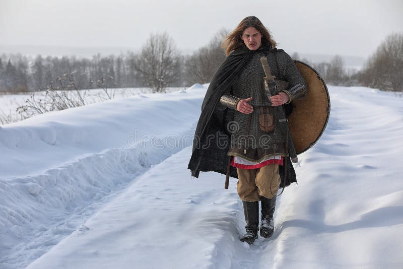 Defender the Young Warrior in Mail Armor Stock Photo - Image of ...
