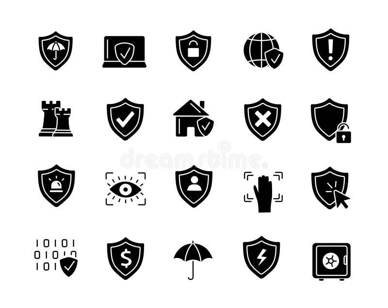 Defense black icons set stock vector. Illustration of notification - 277051971