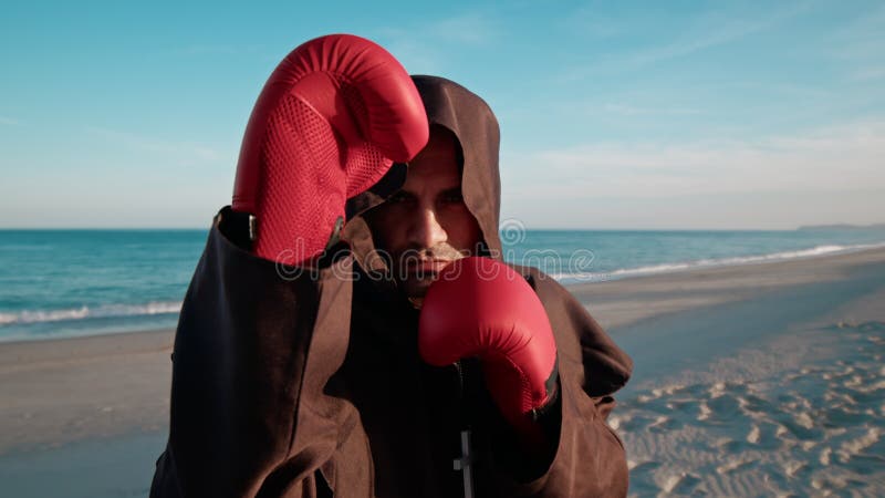 The Defense Pose for an Hooded Boxer Monk Stock Footage - Video of ...