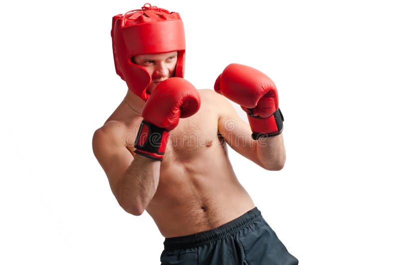 Defense Of Professional Boxer On White Stock Photo - Image of gloves ...