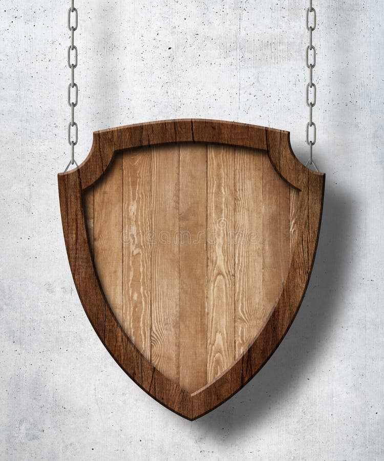 Defense Protection Shield Shaped Sign Hanging on Chains with Concrete ...