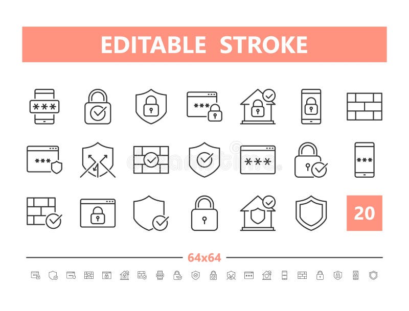 Defense and Security 20 Line Icons. Vector Illustration in Line Style ...