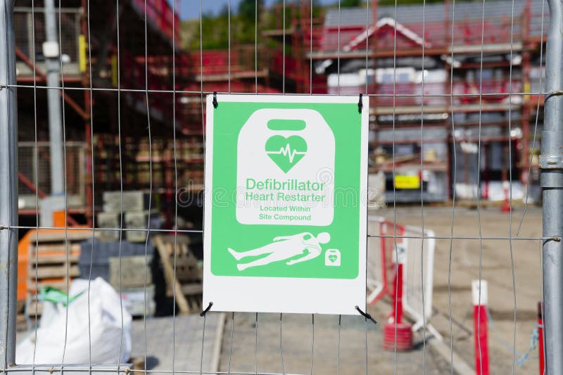 Defibrillator Sign on Fence at Construction Building Site Stock Image ...