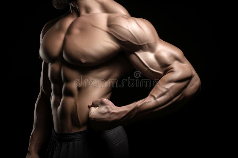 Defined Man Biceps on Black Background. Generative AI Stock Image ...