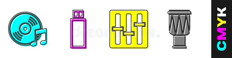 Definir O Comando Mixer De Som Usb Flash Drive Vinyl Disk E O ícone Do ...