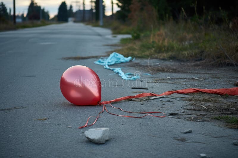 Deflated Balloon on a String, Lying on the Ground Stock Image - Image ...