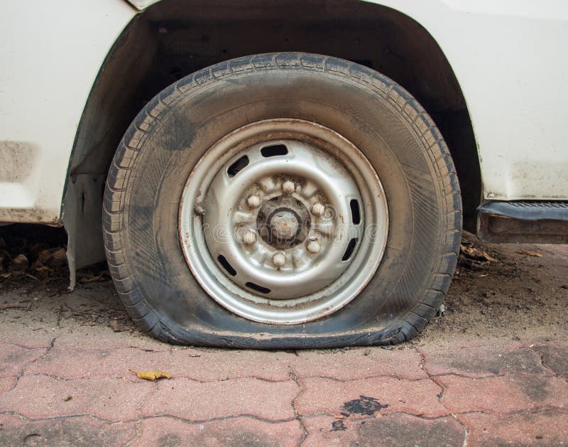 Deflated Damaged Tyre on Car Wheel Stock Image - Image of collision ...