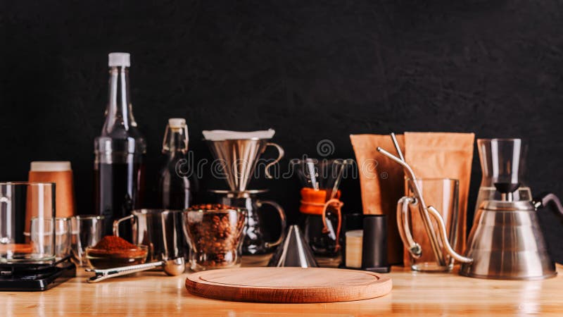 Accessories and Utensils for Making Coffee Drinks on a Wooden Table ...