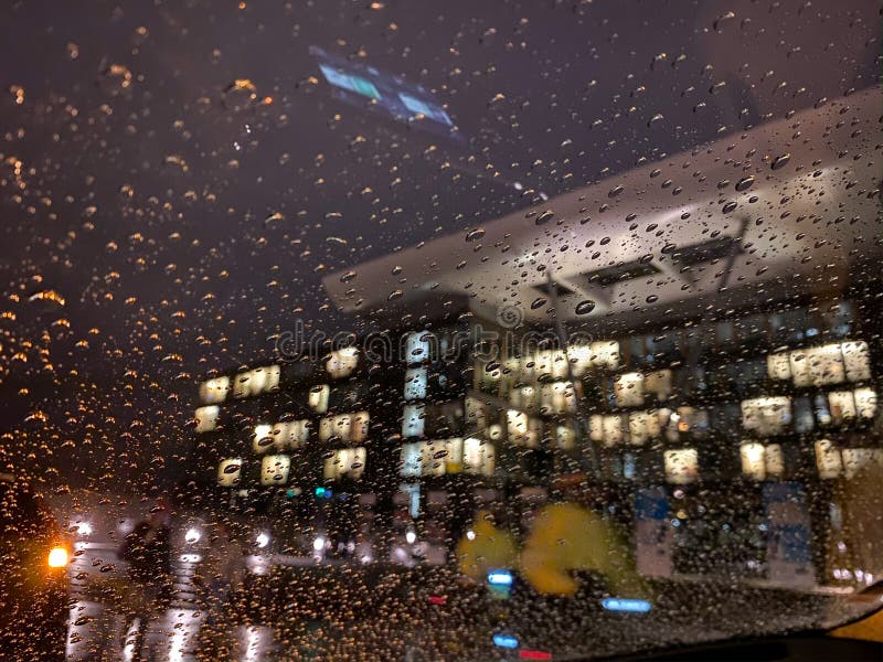 Defocused Blur View of Office Building with Multiple Water Drops on the ...