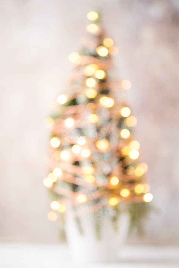 Defocused Christmas Tree Silhouette with Blurred Lights. Stock Photo ...