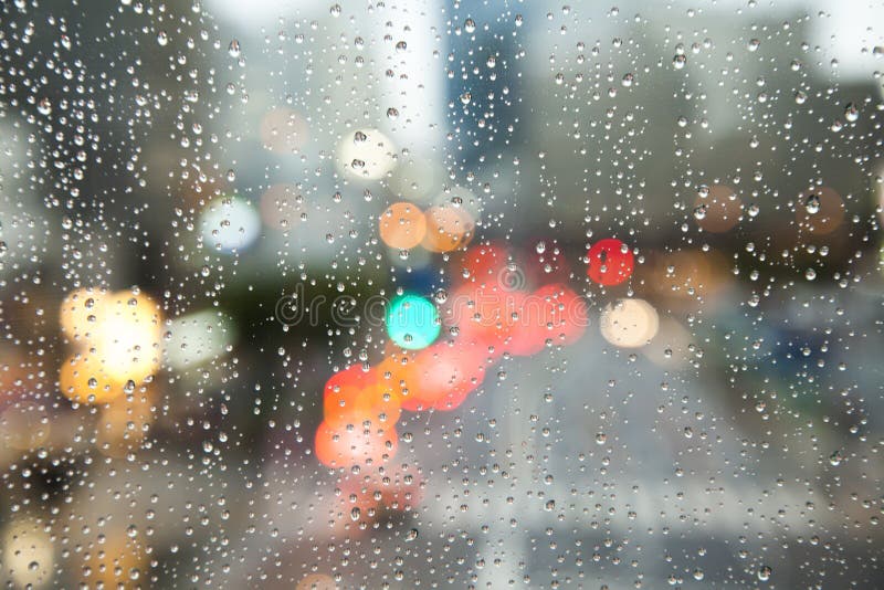 Defocused City View through Rainy Window Stock Image - Image of focus ...