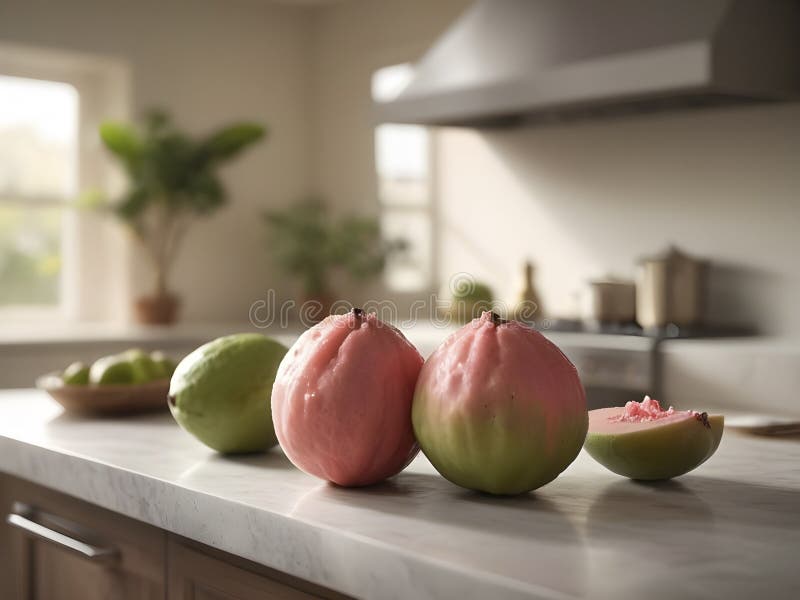 Defocused Elegance: Guava in the Foreground Amid Afternoon Kitchen ...