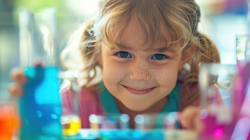 Defocused Glimpse of a Childs Delighted Face As they Try Out a Science ...