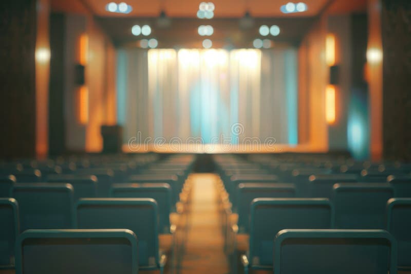 Defocused Image of an Empty Conference Hall with Rows and a Stage ...