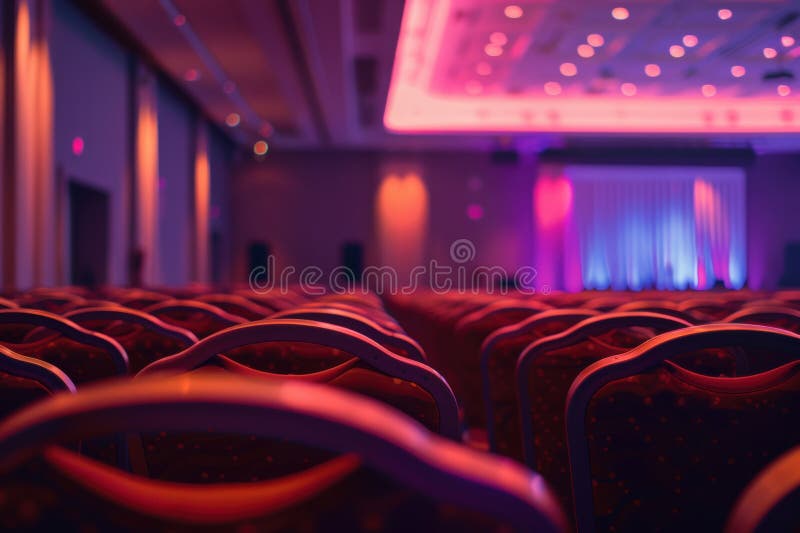 Defocused Image of an Empty Conference Hall with Rows and a Stage ...