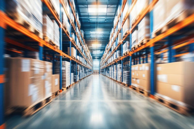Abstract Blur Industrial Warehouse Interior with Storage Shelves Stock ...