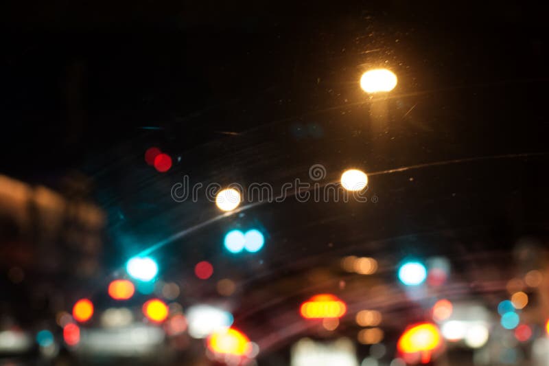 Defocused of Light on Windshield in the Traffic City Night, View of ...