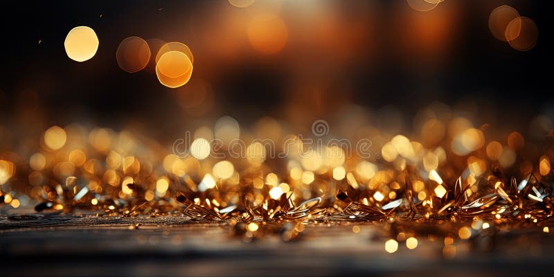 Defocused Macro Sparks Fall and Sparkle in Ray of Light Gold Glitter ...
