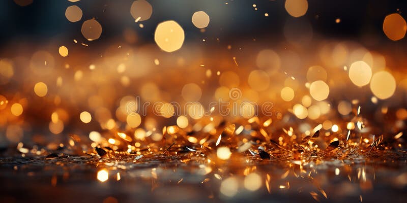Defocused Macro Sparks Fall and Sparkle in Ray of Light Gold Glitter ...