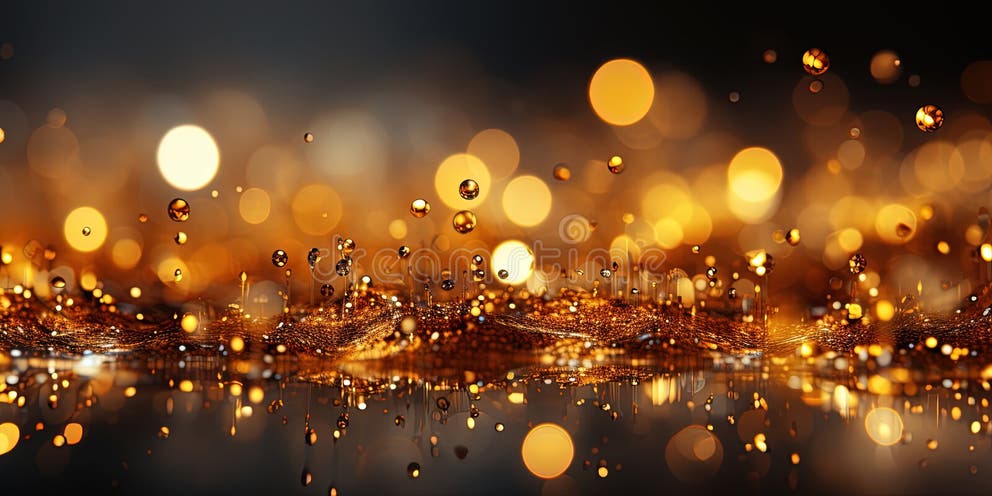 Defocused Macro Sparks Fall and Sparkle in Ray of Light Gold Glitter ...