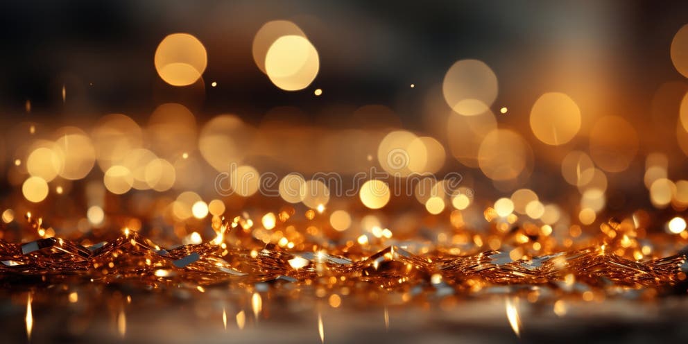 Defocused Macro Sparks Fall and Sparkle in Ray of Light Gold Glitter ...