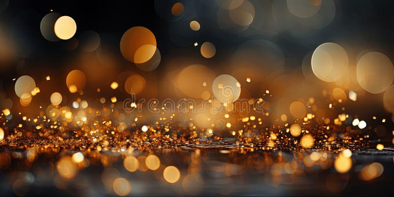Defocused Macro Sparks Fall and Sparkle in Ray of Light Gold Glitter ...