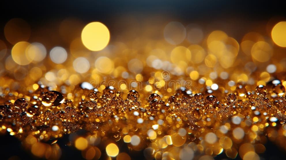 Defocused Macro Sparks Fall and Sparkle in Ray of Light Gold Glitter ...