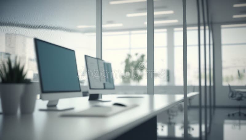 Defocused Empty Office Interior, Workplace. Stock Illustration ...