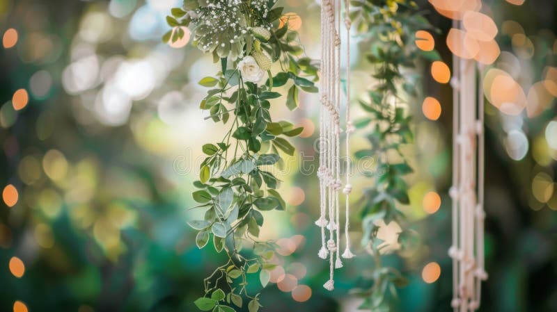 Defocused Scene of a Boho Chic Outdoor Wedding Featuring Macrame ...