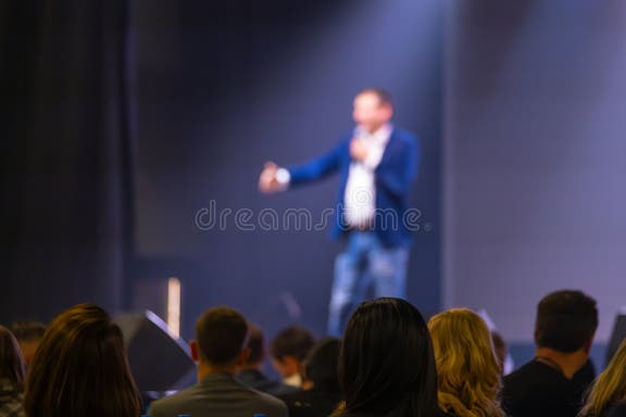 Defocused Speaker Addressing Audience in a Conference Setting Stock ...