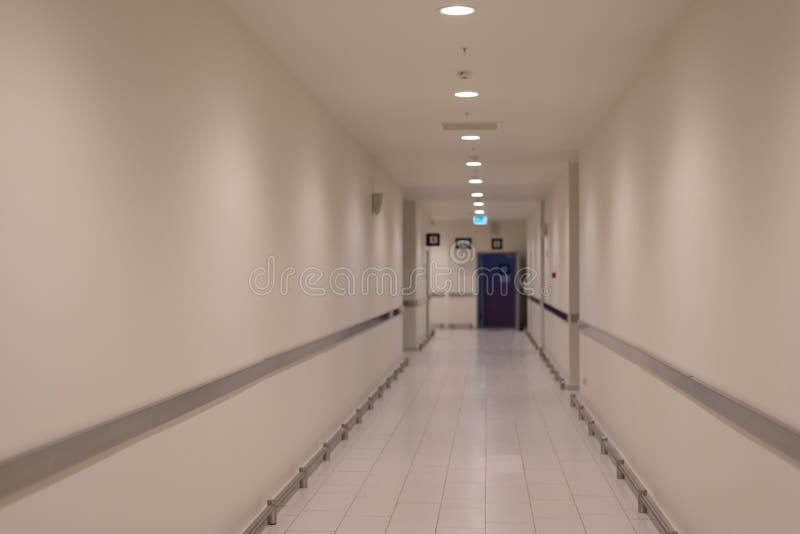 Defocused White Service Corridor without Windows in Modern Building ...