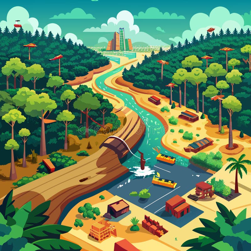 Deforest Environmental Problem, Aerial Split Image from Above Top View ...