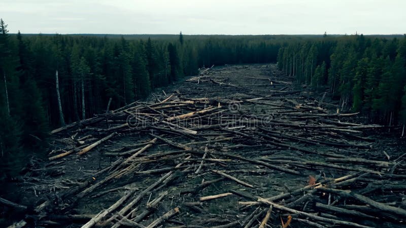 Deforestation Aftermath in Remote Forest Region with Fallen Logs and ...