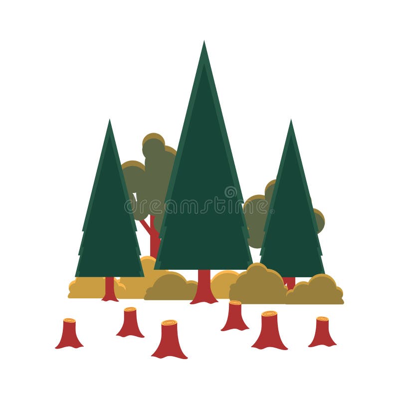 Deforestation - Cartoon Trees in Forest with Cut Brown Stumps in Front ...