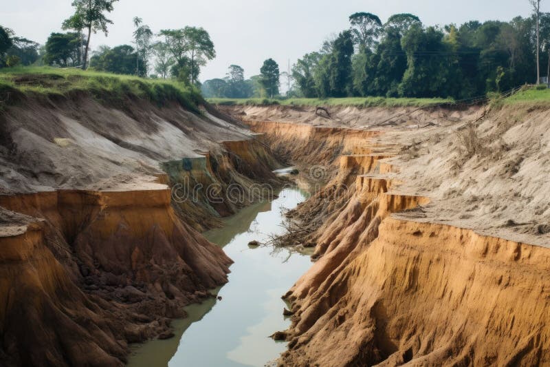 Deforestation Causing Soil Erosion Near a River Stock Illustration ...