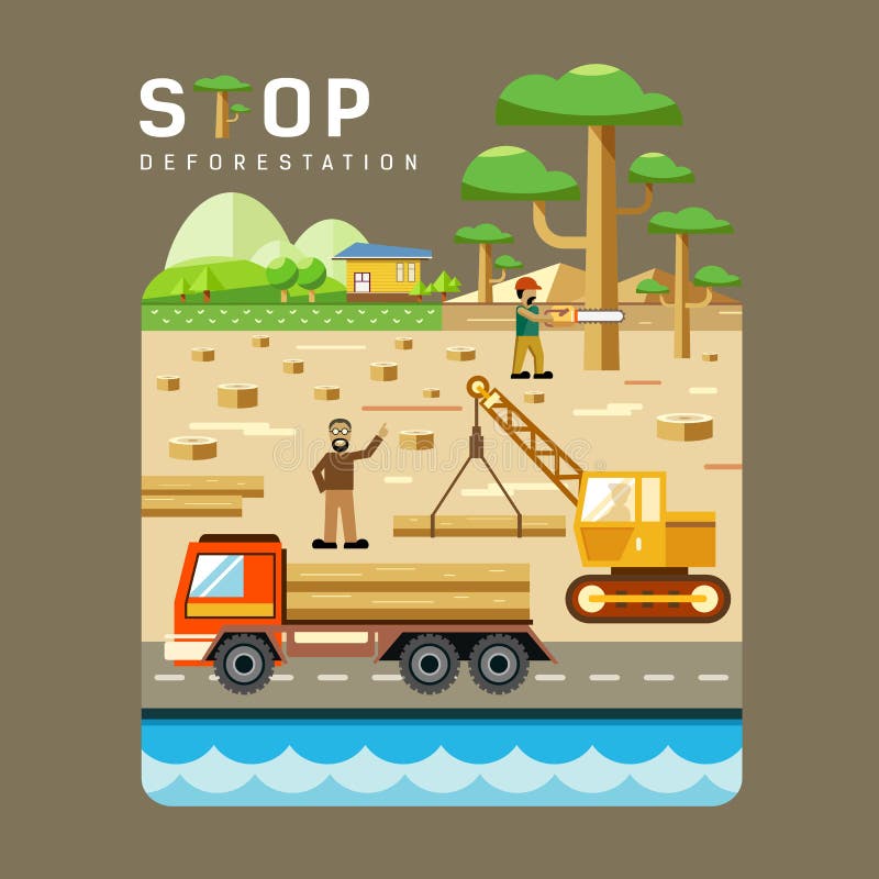 Deforestation Concepts Flat Design Stock Vector - Illustration of background, deforestation ...
