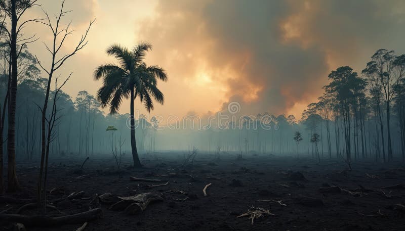 Deforestation Damage. Burnt Trees, Destruction of Rainforest. Charred ...