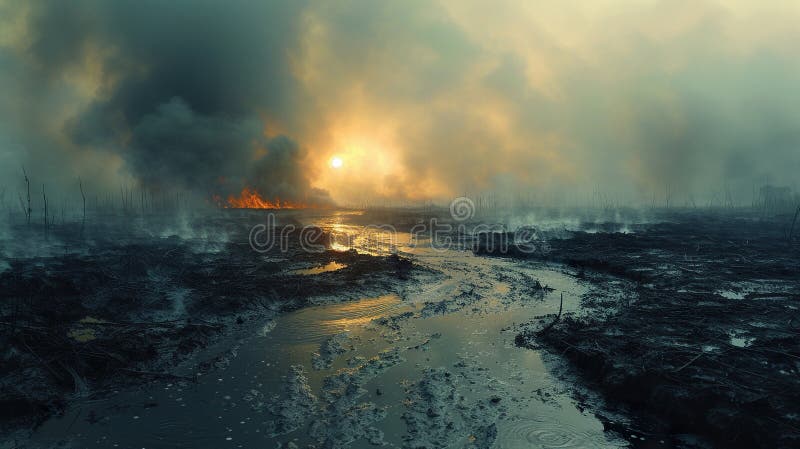 Deforestation by Fire, River Full of Ashes and Pollution that Make Its ...